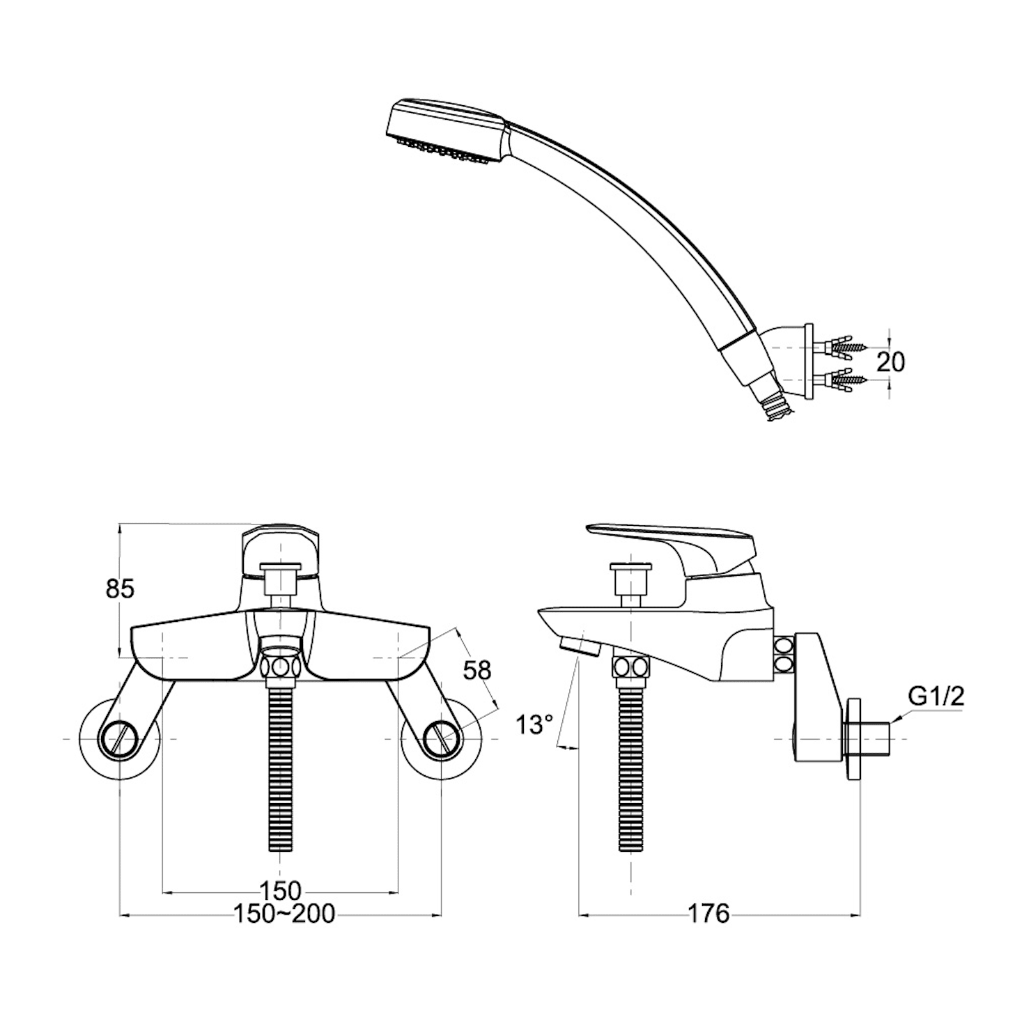 샤워욕조용 수전 (KBA-100C)